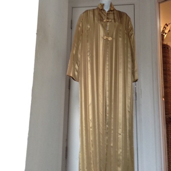 Jackets & Coats | Vintage Gold Stripe Satin Kimono Long Maxi Coat ...